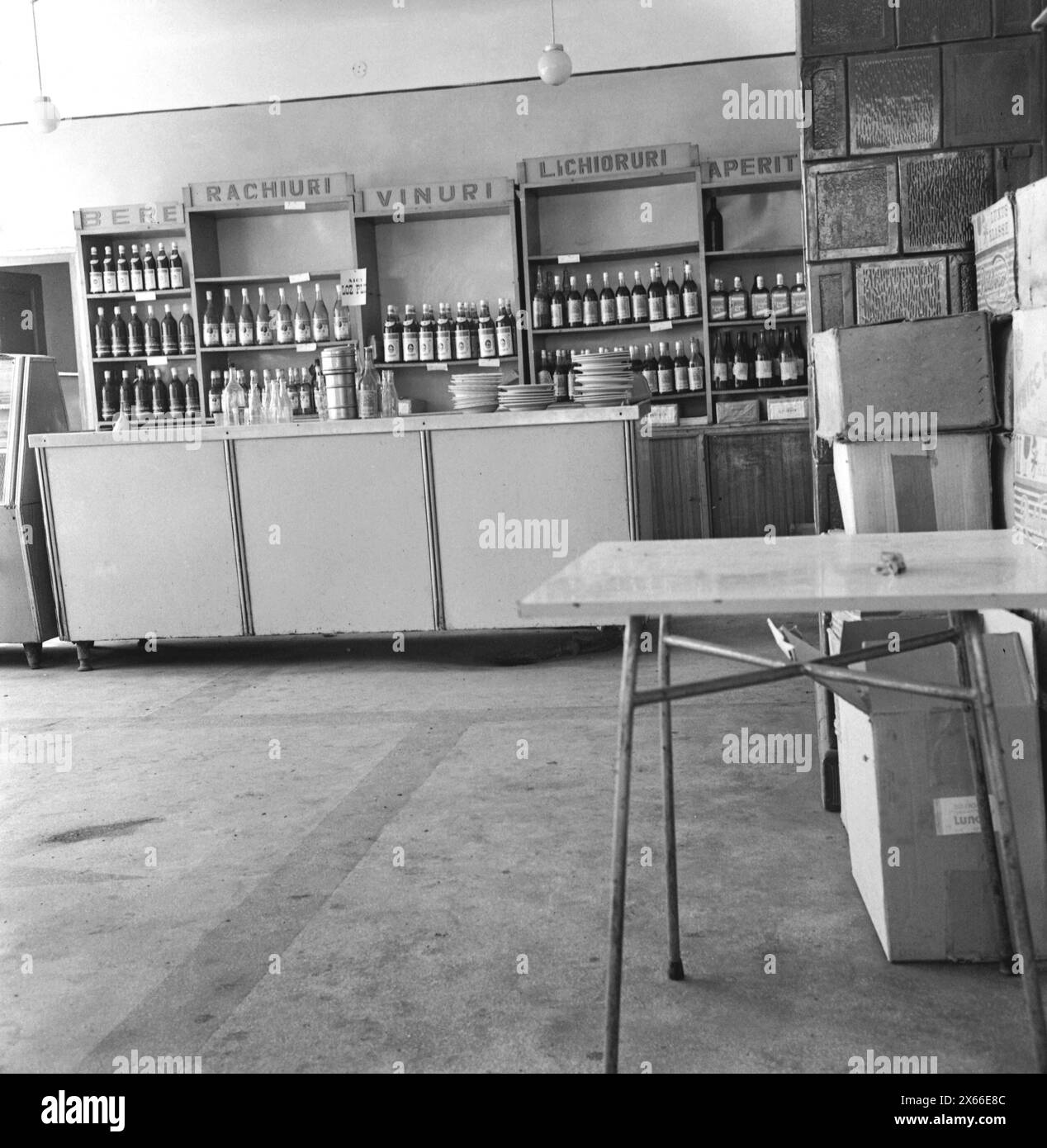 Socialist Republic of Romania in the 1980s. Interior of a typical diner ...