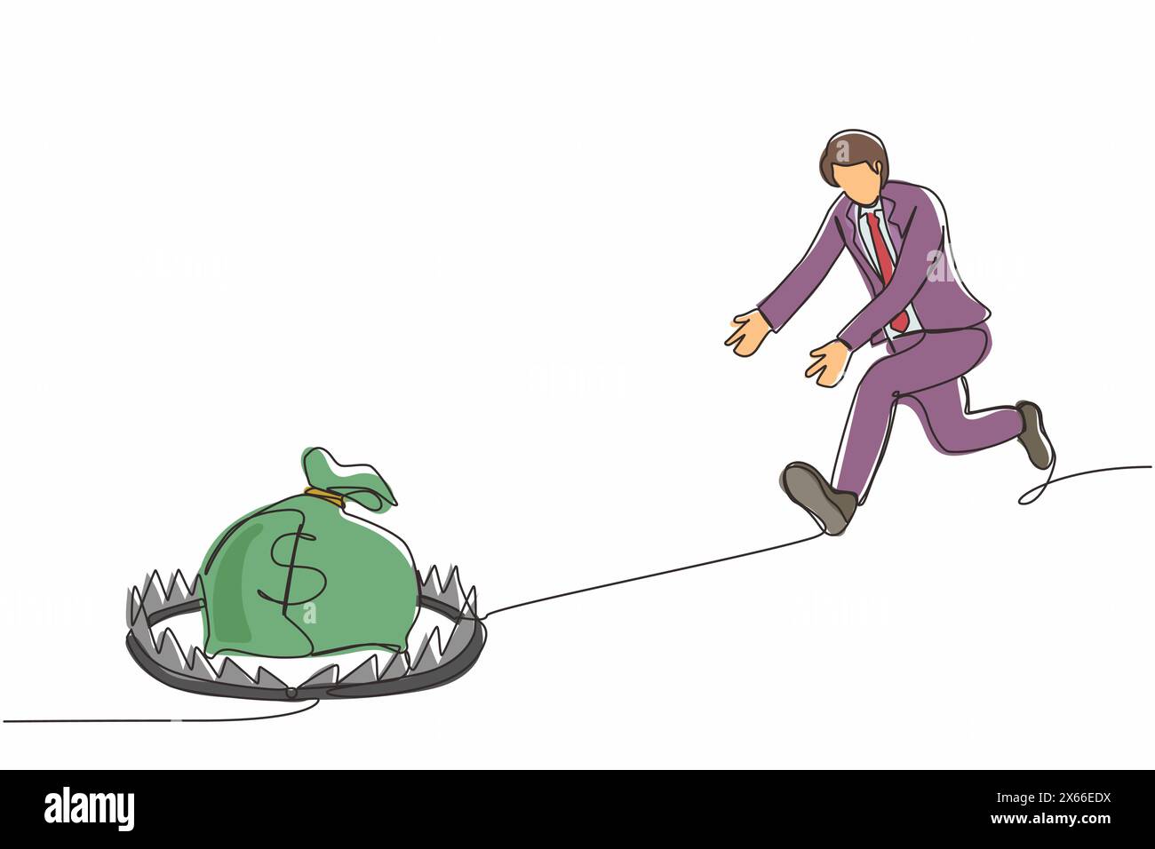 Single one line drawing money trap business. Businessman running to ...
