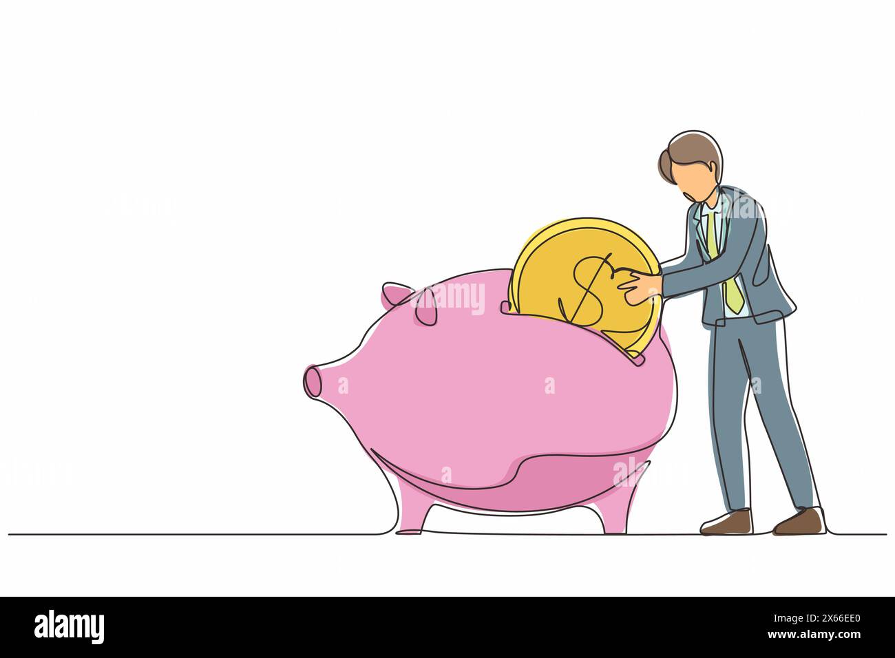 Single continuous line drawing businessman putting dollar coin into ...