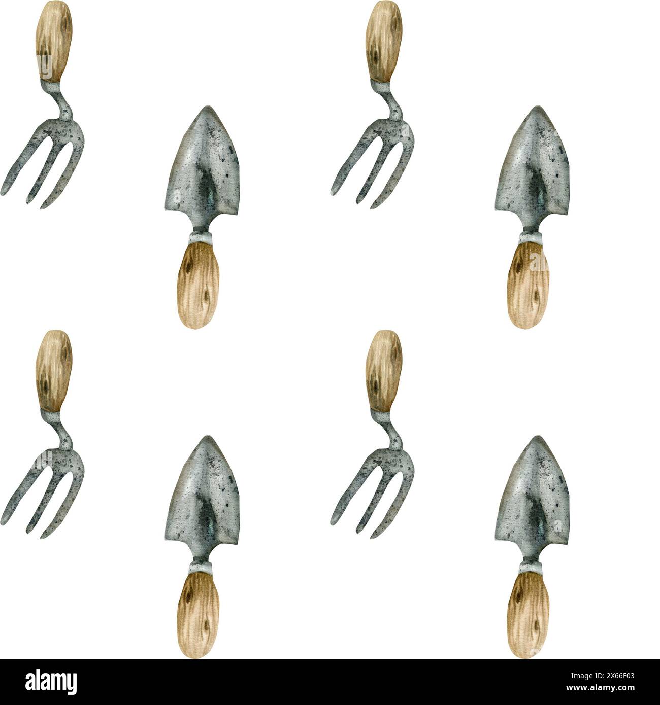 Gardening shovel with wooden handle and toe seamless pattern. HAnd ...