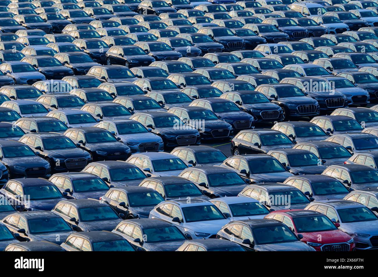Large number of cars on assembly point, Brand Audi, Germany, Europe ...