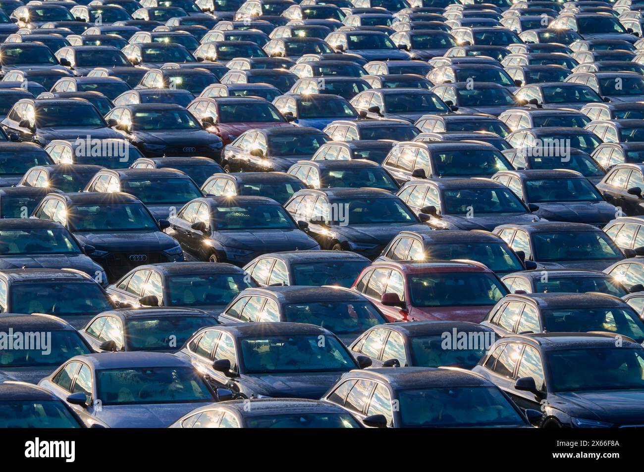Large number of cars on assembly point, Brand Audi, Germany, Europe ...