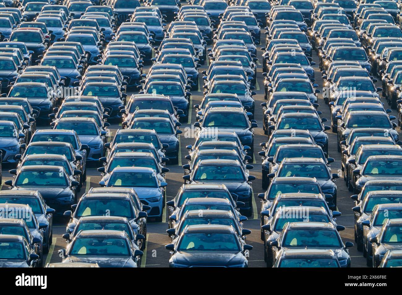 Large number of cars on assembly point, Brand Audi, Germany, Europe ...