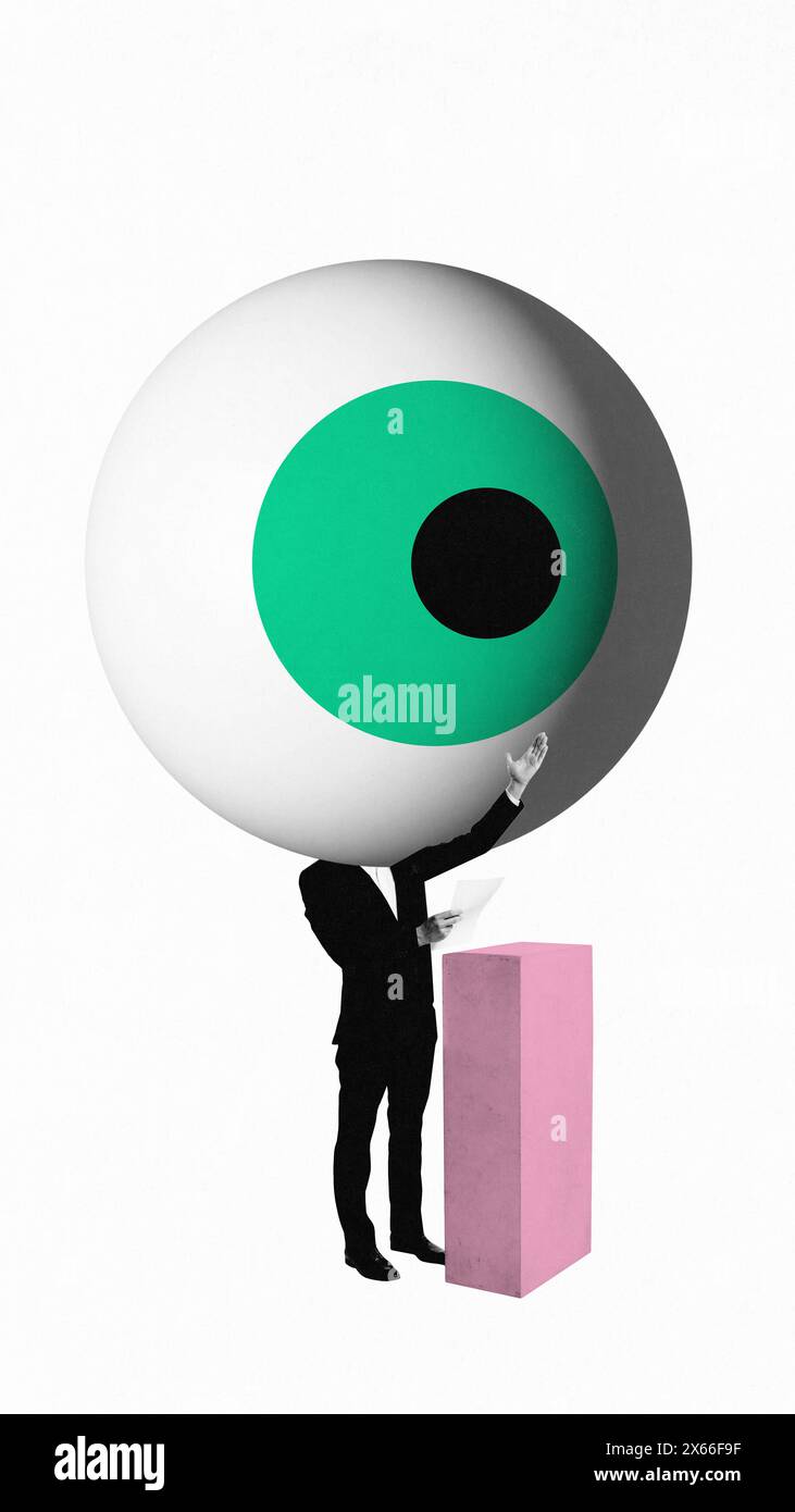 Poster. Contemporary art collage. Unrecognizable person in black and ...