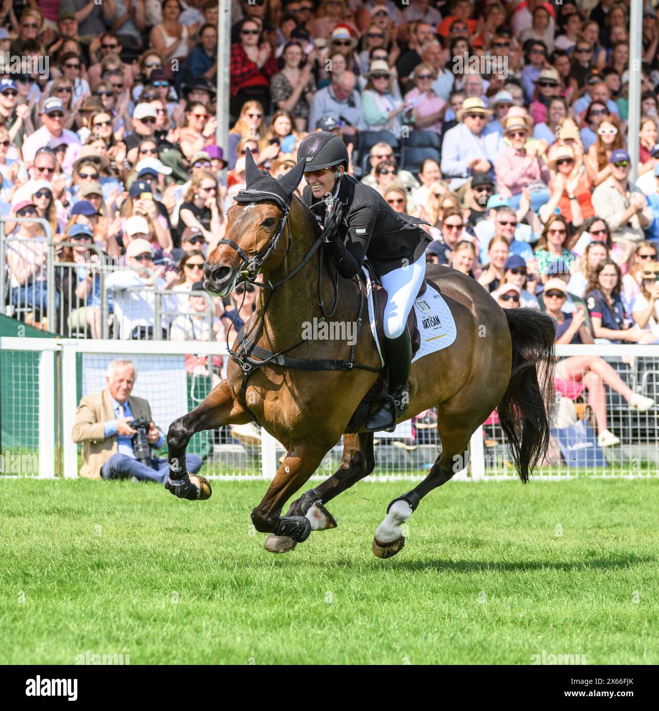 Caroline Powell and GREENACRES SPECIAL CAVALIER celebrate after jumping ...