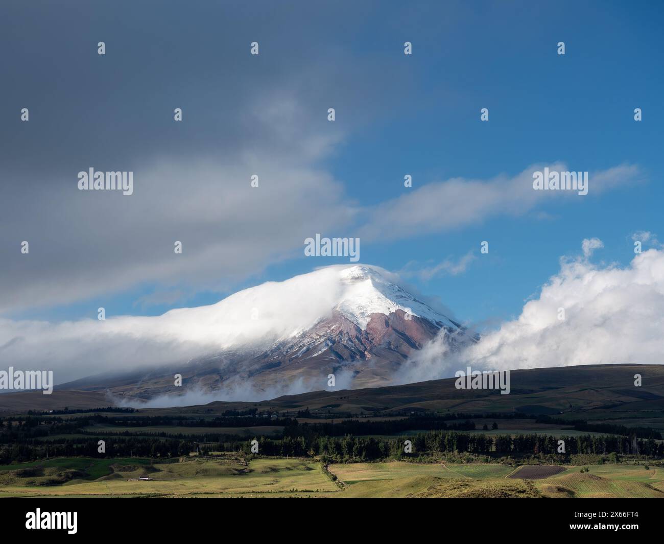 Landscape Cotopaxi volcano in Ecuador covered with clouds during a ...