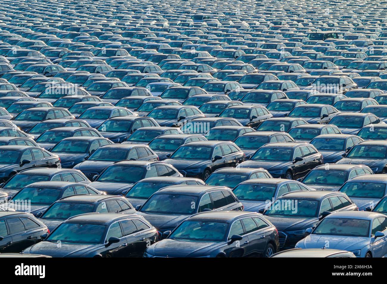 Large number of cars on assembly point, Brand Audi, Germany, Europe ...