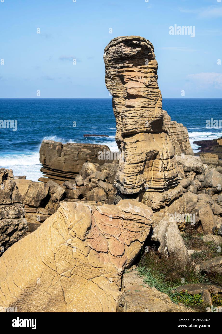 Tall rock formation raised almost like an elephant's trunk at Peniche ...
