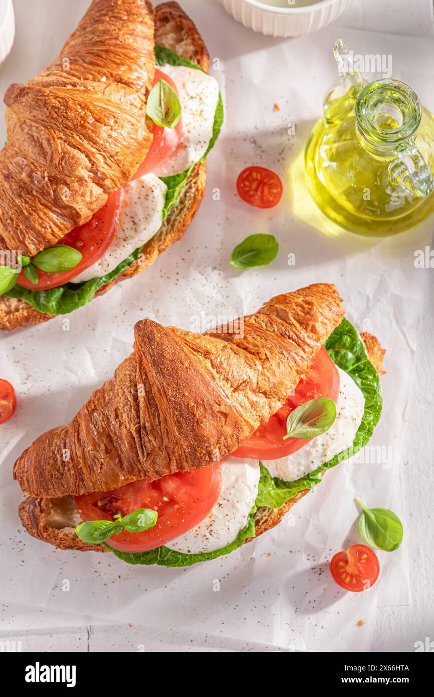 Healthy and tasty french croissant for lunch. Croissants with spring ...
