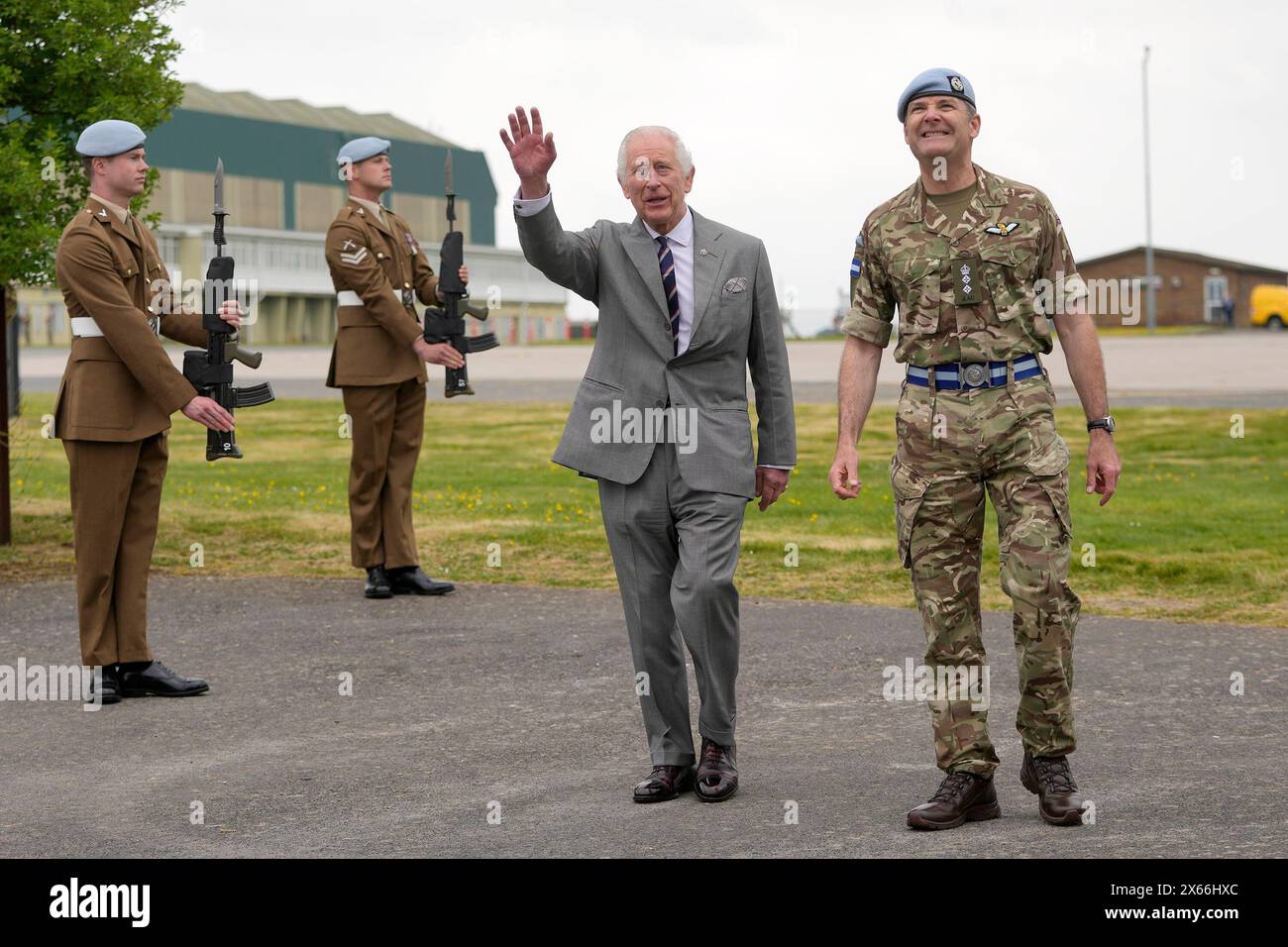 King Charles III arrives for a visit to Army Aviation Centre at Middle ...