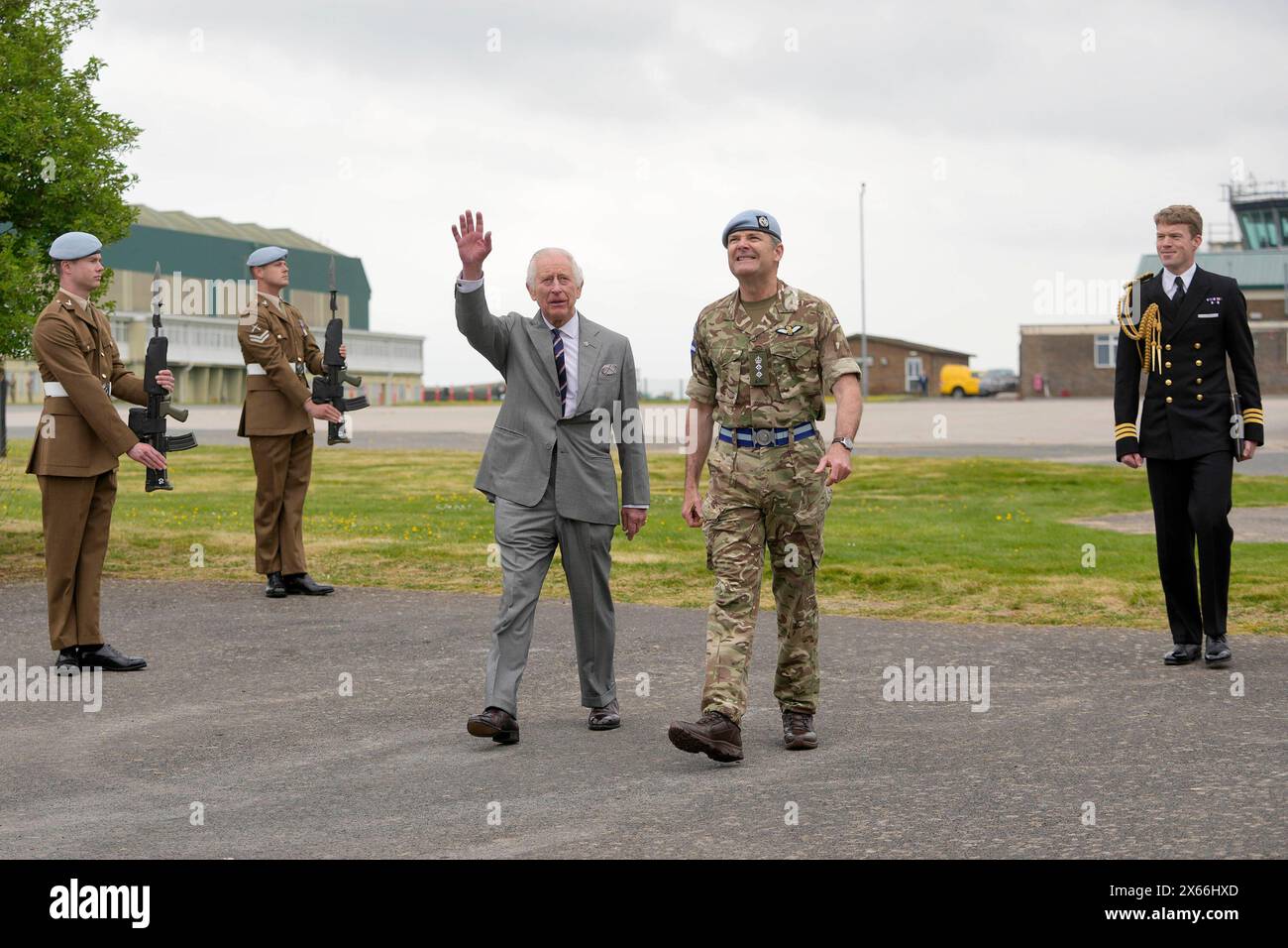 King Charles III arrives for a visit to Army Aviation Centre at Middle ...