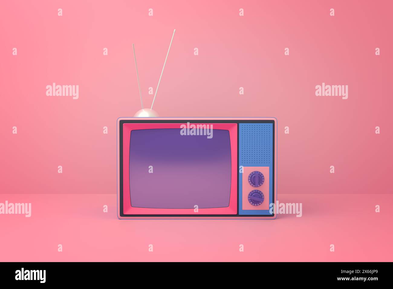Vintage television with antenna on pink hue Stock Photo - Alamy