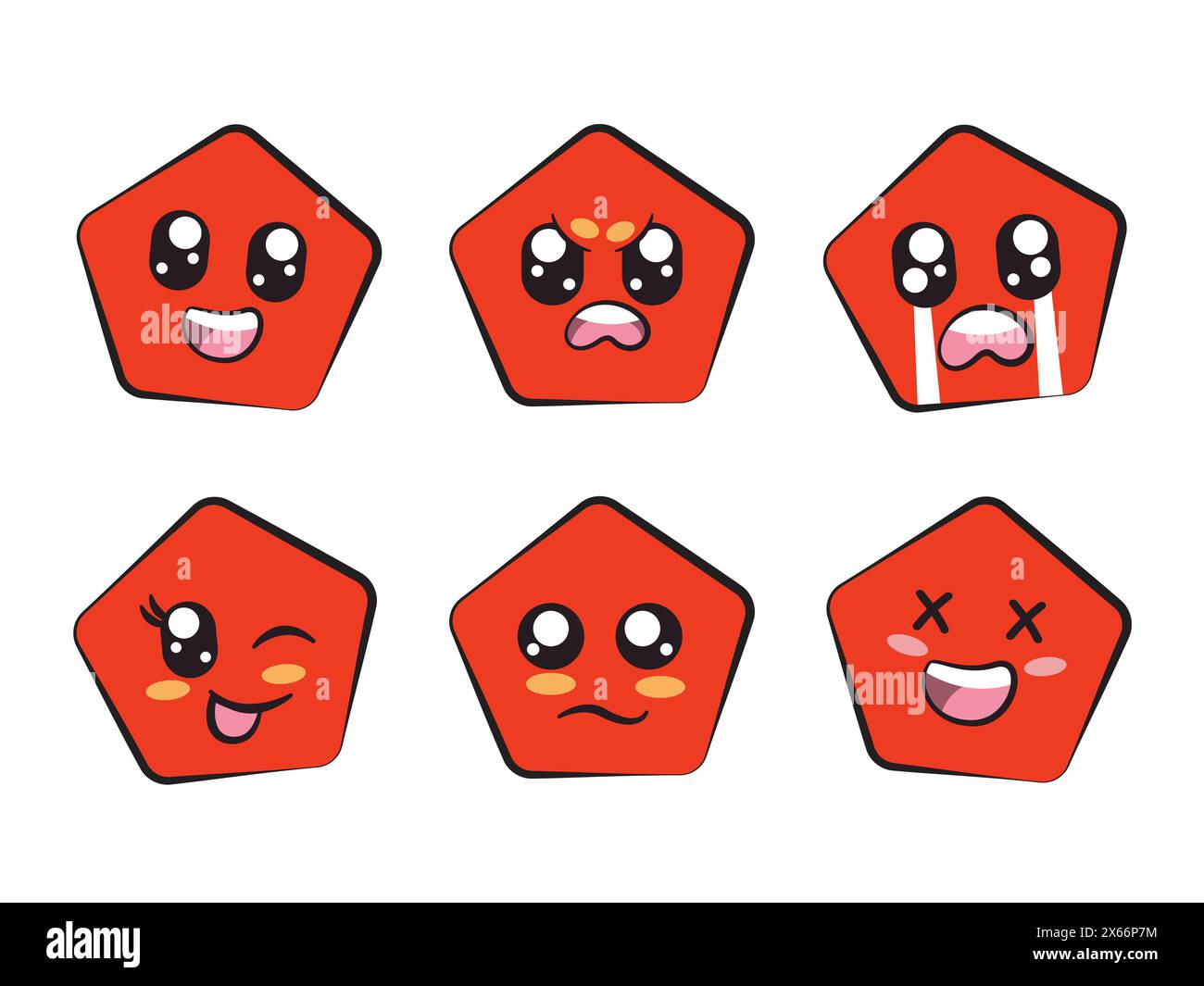 red color pentagon shape with expression smile angry crying wink eye ...