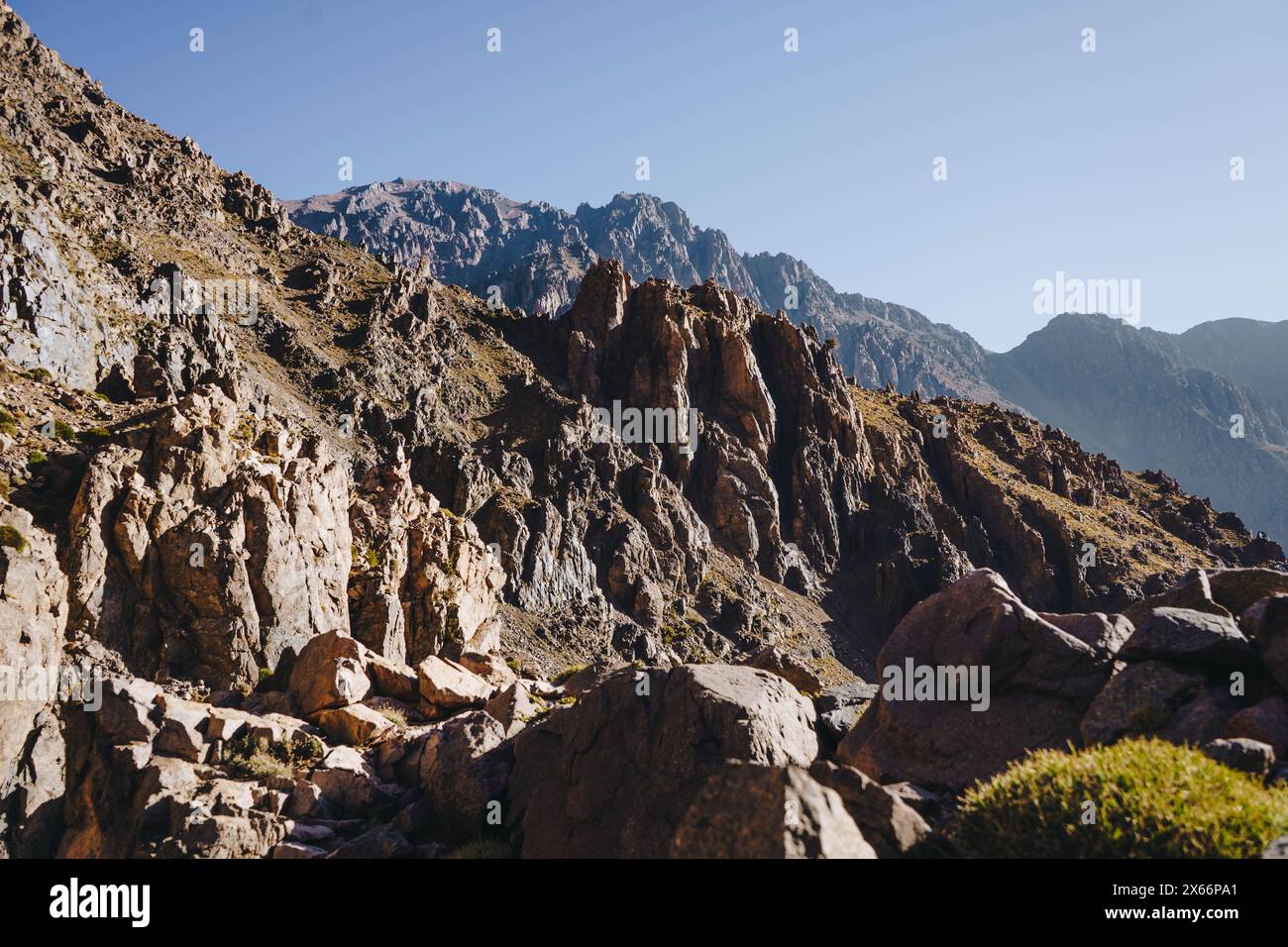 Toubkal National Park in Morocco is a landscape with rugged terrain ...