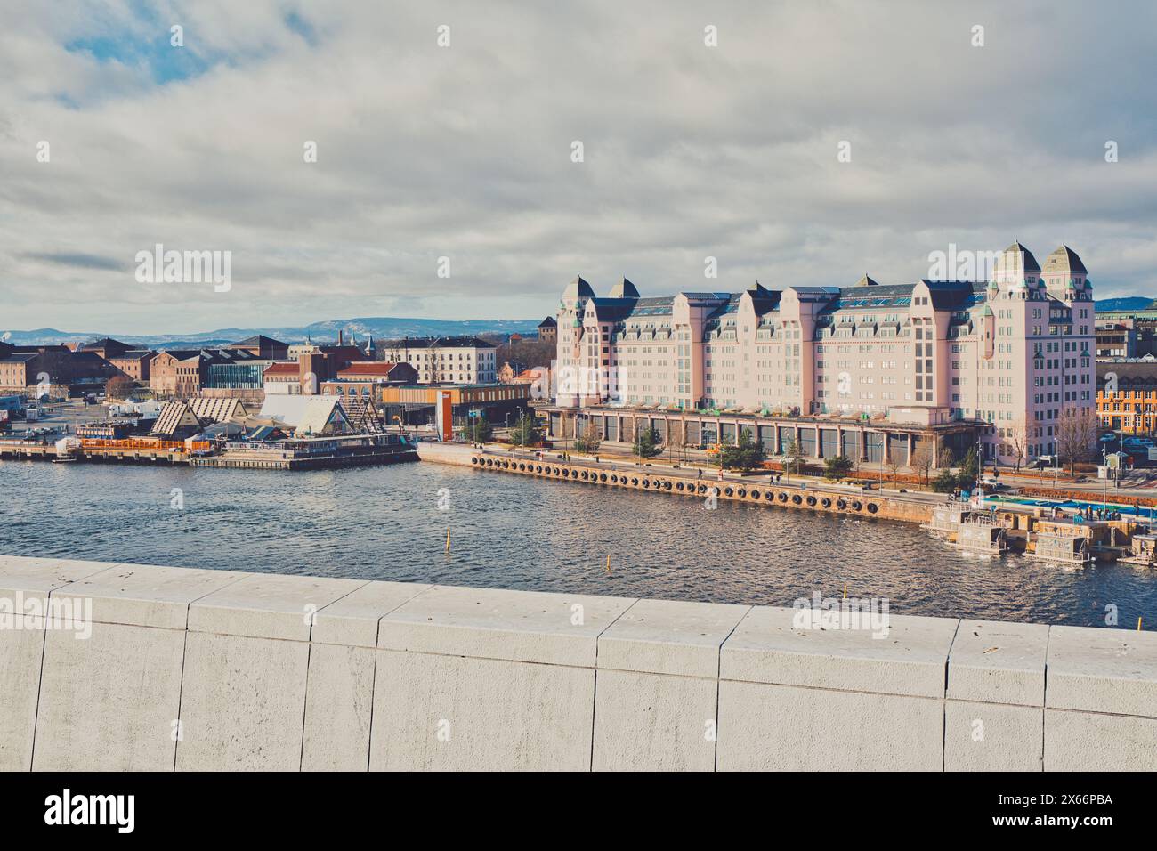 Oslo architecture and waterfront seen from the roof of Oslo Opera House ...