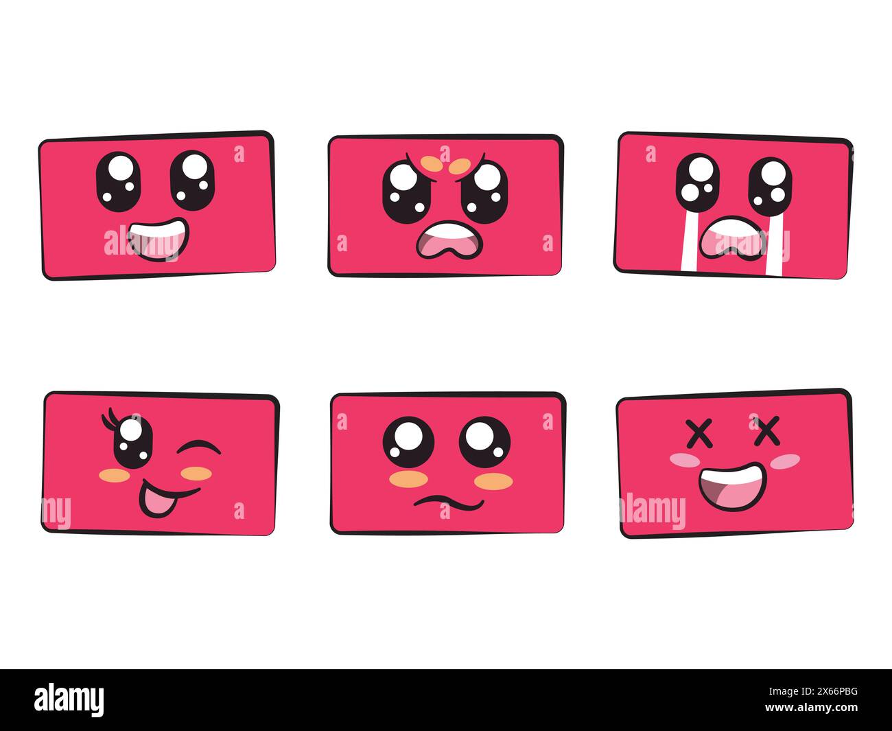 pink color rectangle shape with expression smile angry crying wink eye ...