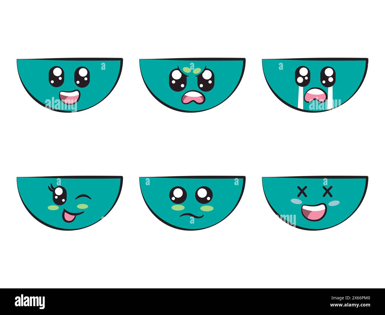 green color semicircle shape with expression smile angry crying wink ...