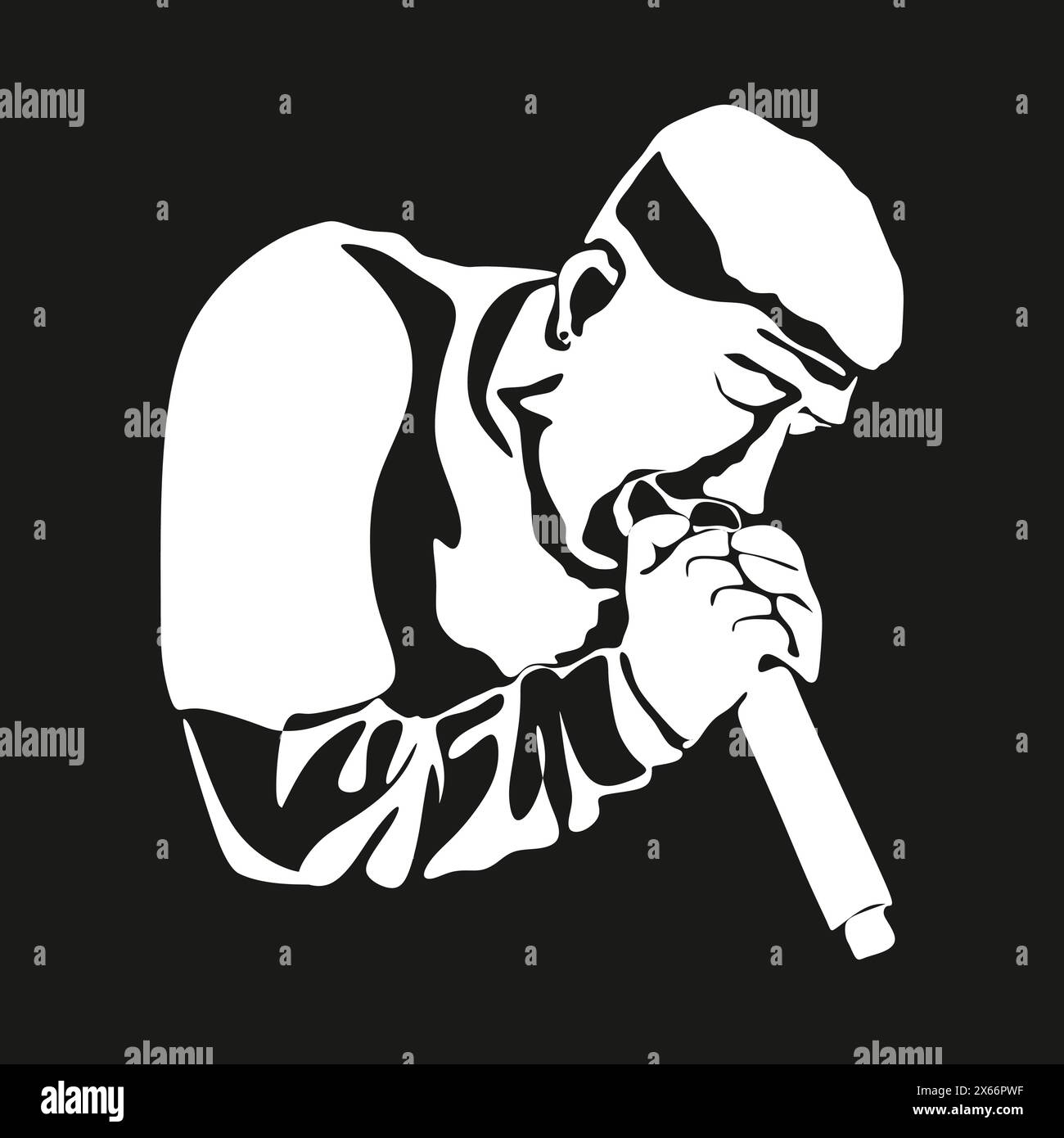 Man singer silhouette, man singing on mic, singer singing silhouette, vocalist singing to ...