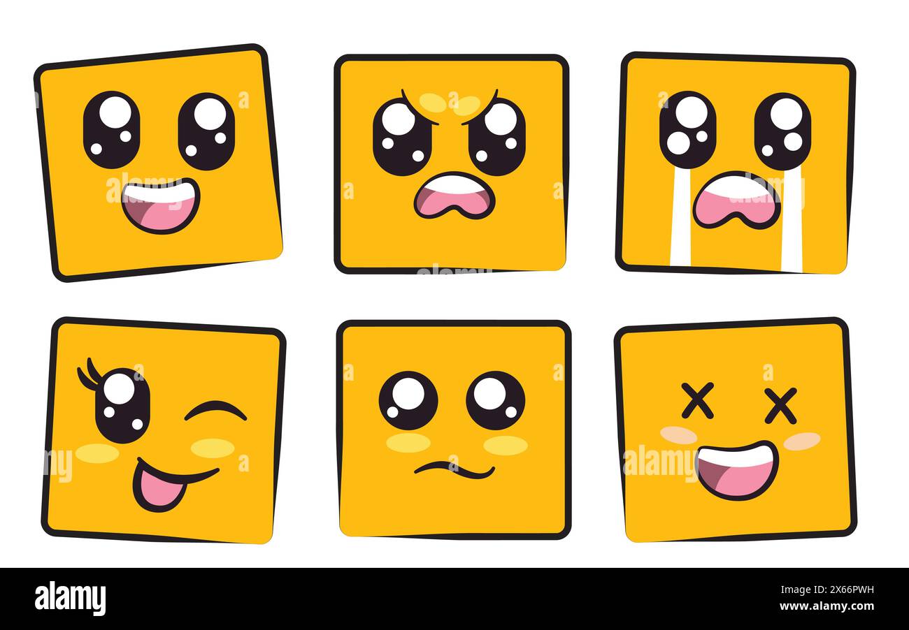 yellow color square shape with expression smile angry crying wink eye ...