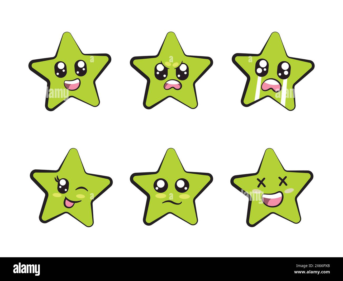 green color star shape with expression smile angry crying wink eye ...