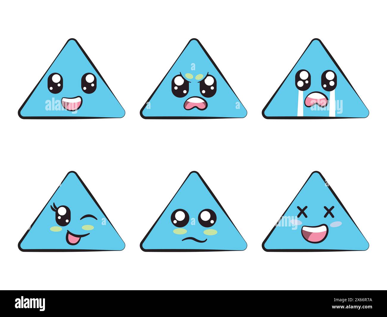 blue color triangle shape with expression smile angry crying wink eye ...