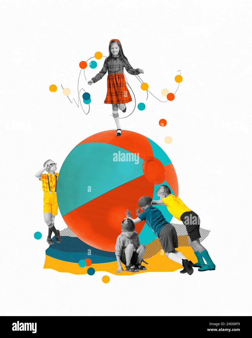 Happy children, boys ands girls playing with toys outdoor, friends ...