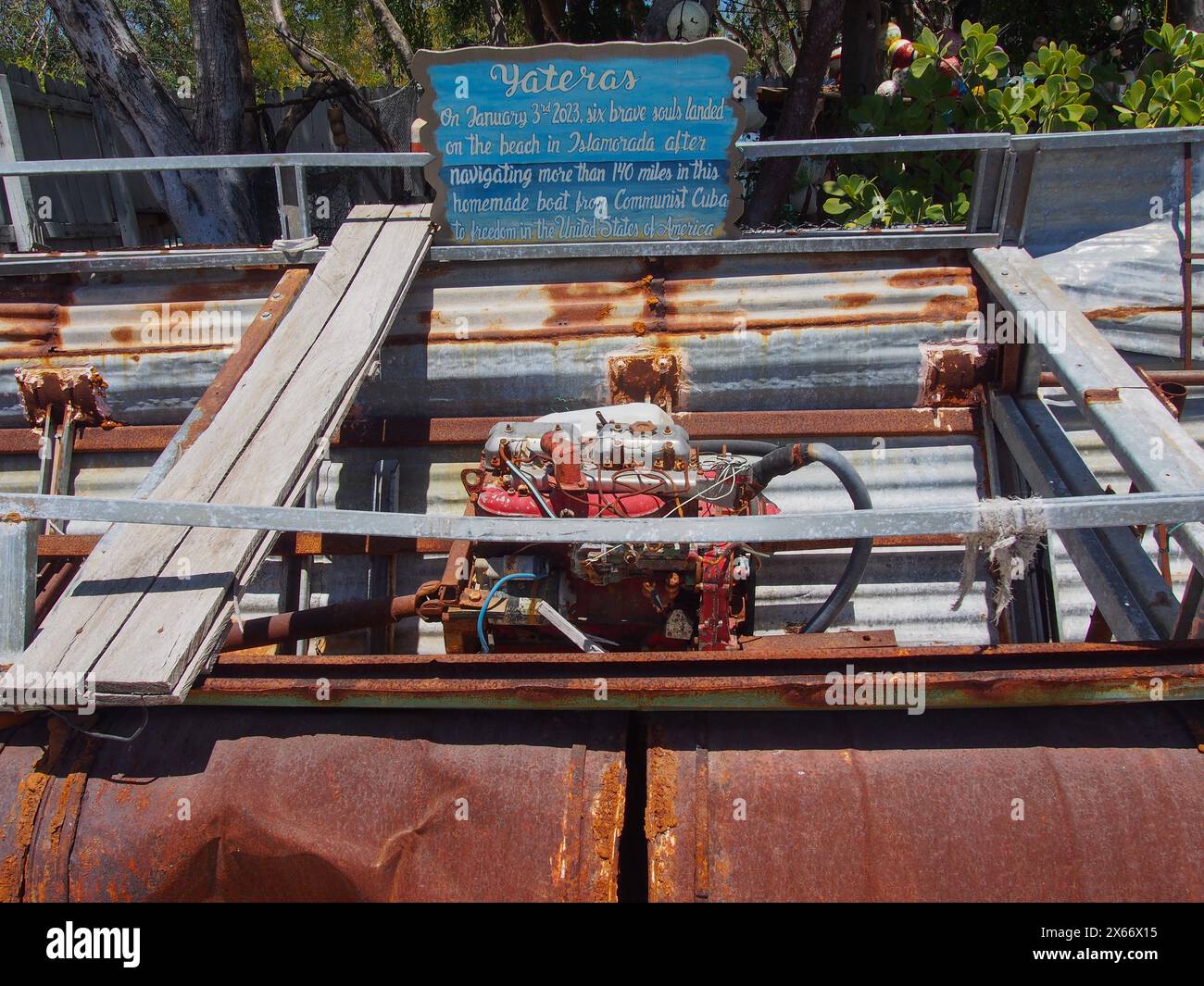 Yateras, the homemade boat which carried six refugees from Cuba and ...