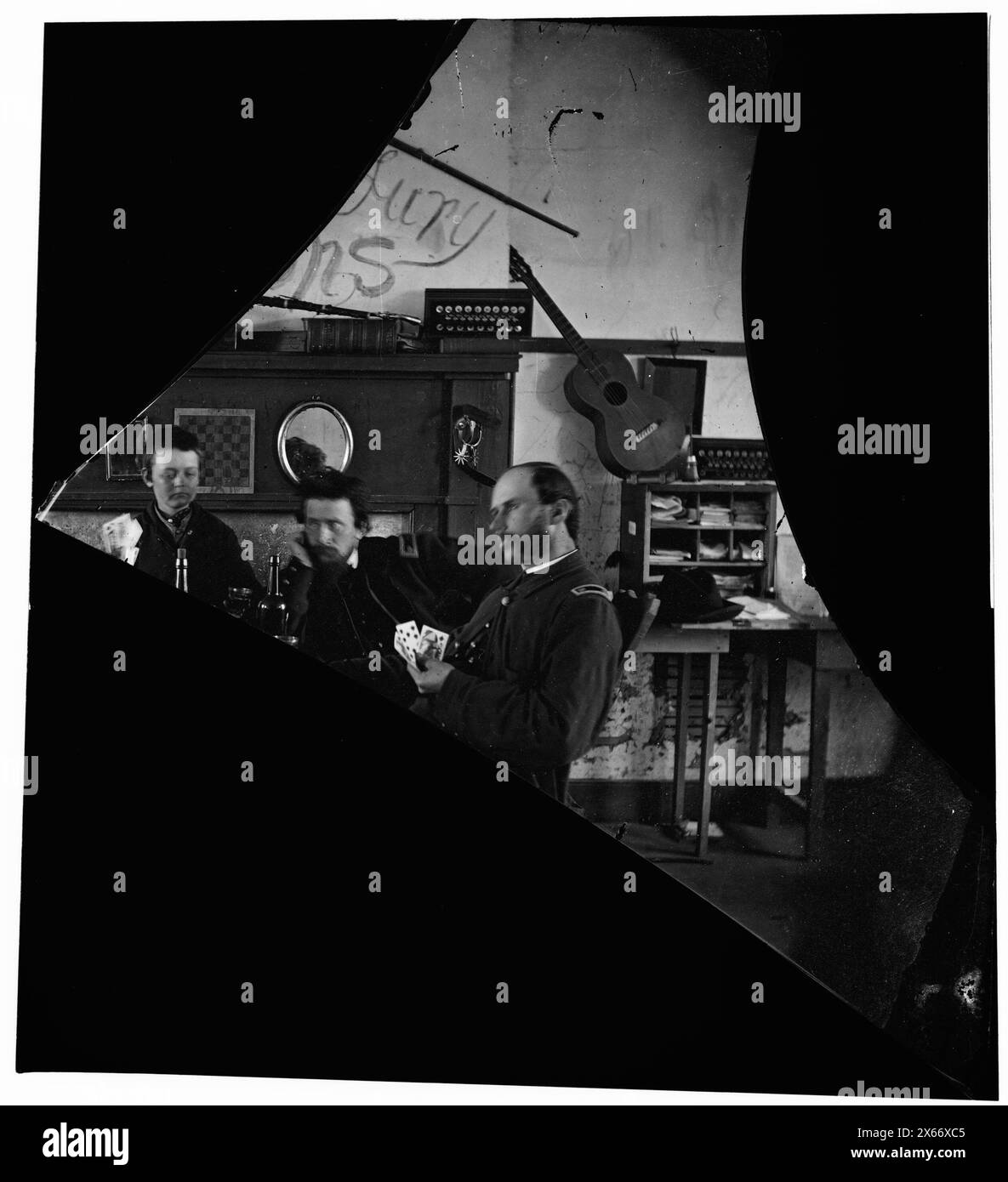 Quarters of Dr. David McKay (Army of the James), interior view with men ...