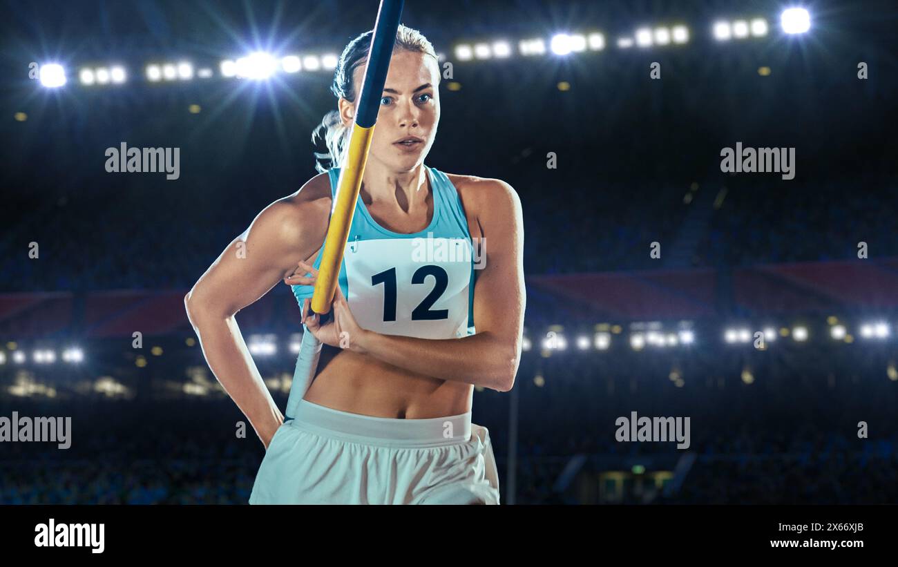 Pole Vault Jumping: Portrait of Professional Female Athlete on World ...