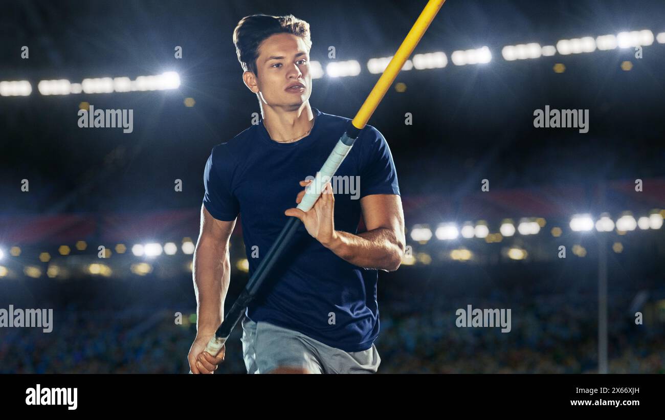 Pole Vault Jumping: Portrait of Professional Male Athlete on World ...