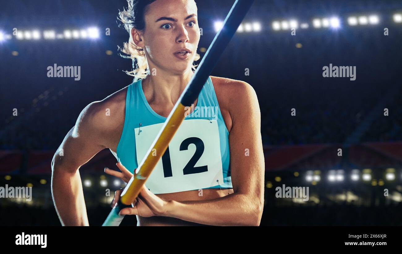 Pole Vault Jumping: Portrait of Professional Female Athlete on World ...