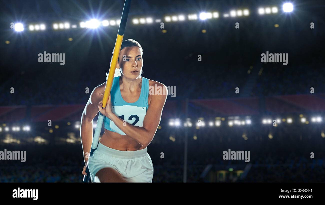 Pole Vault Jumping: Portrait of Professional Female Athlete on World ...