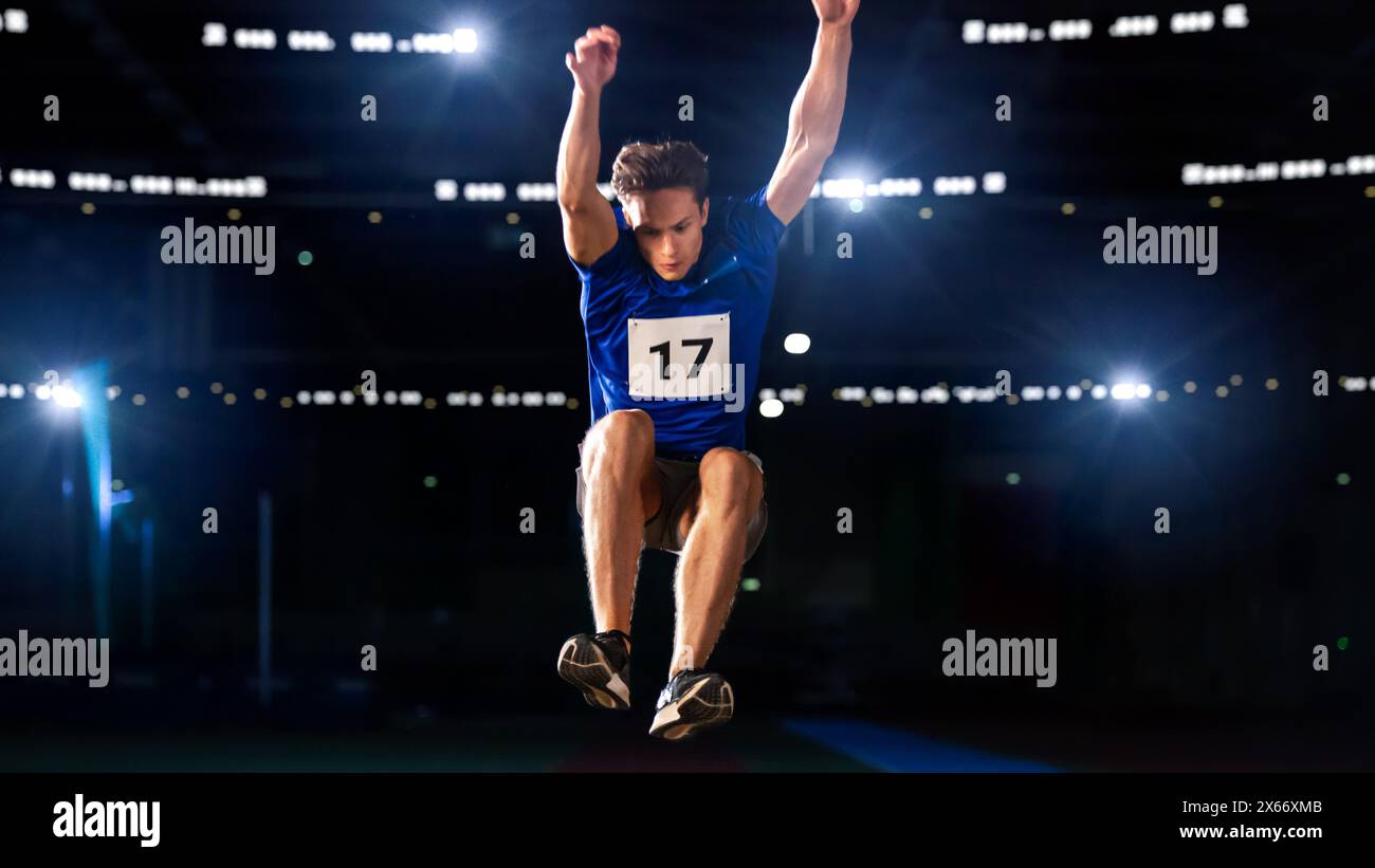 Long Jump Championship: Professional Male Athlete Jumping on Long ...