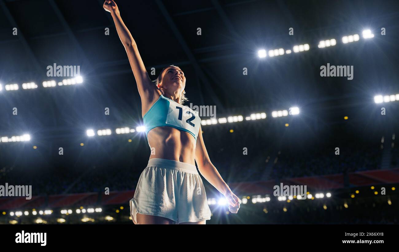 Professional Female Athlete Happily Celebrating New Record on a World ...