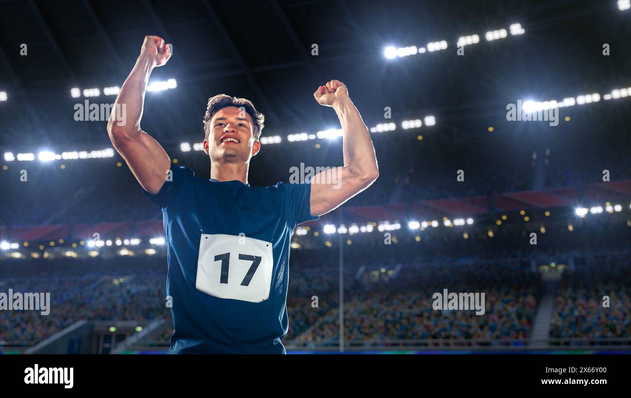 Portrait of Professional Male Athlete Happily Celebrating New Record ...