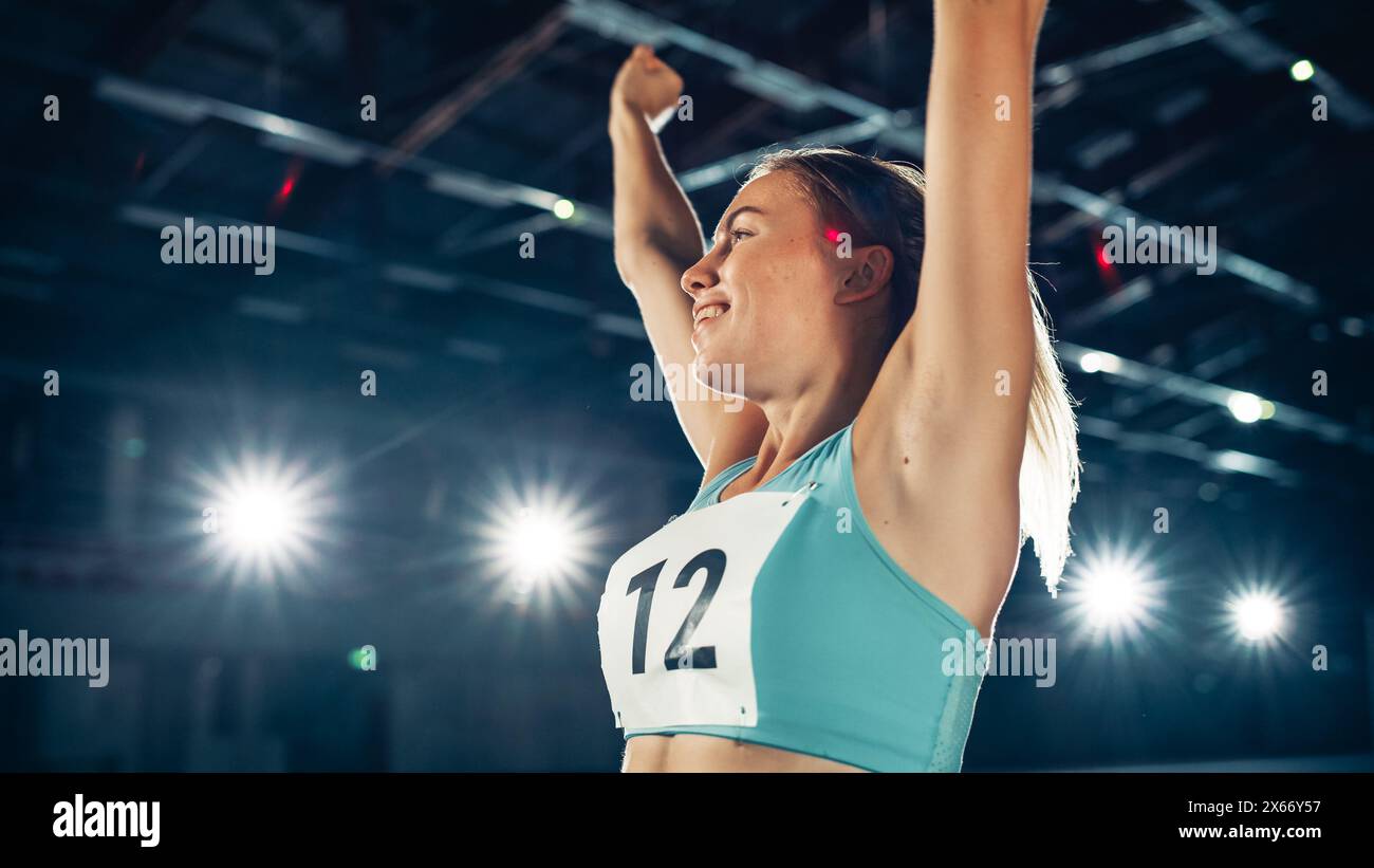 Portrait of Professional Female Athlete on Stadium Happily Celebrating ...
