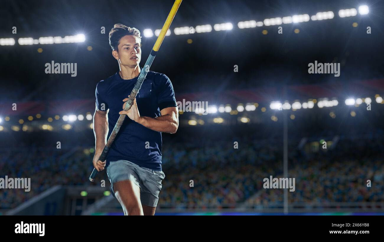 Pole Vault Jumping: Portrait of Professional Male Athlete on World ...