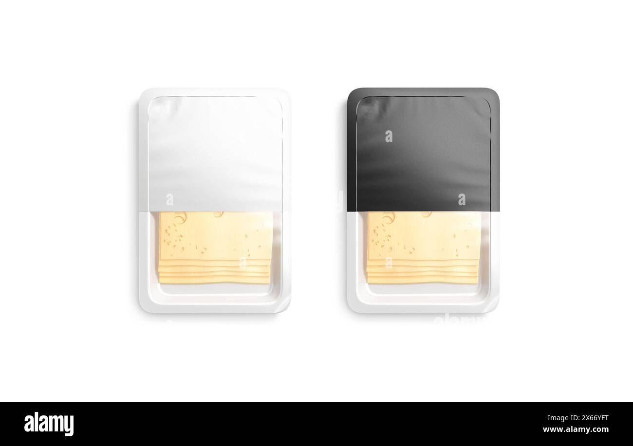 Blank black and white transparent cheese pack mockup, top view, 3d ...