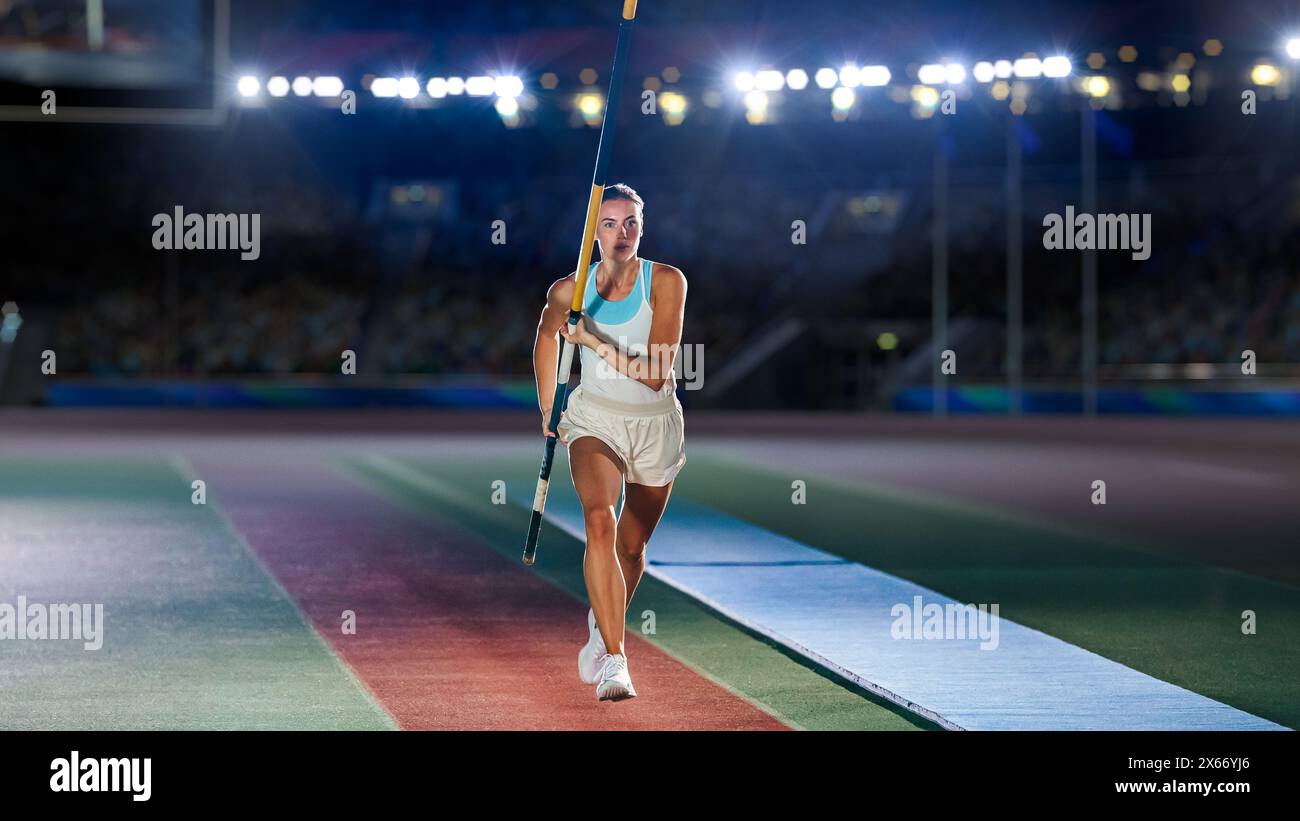 Pole Vault Jumping: Portrait of Professional Female Athlete on World ...