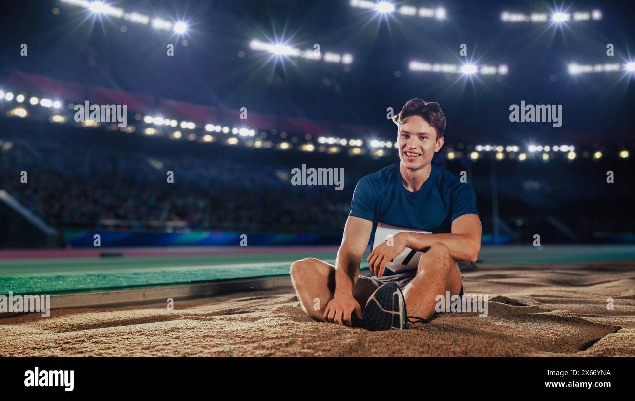 Long Jump Championship: Professional Male Athlete Jumping on Long ...