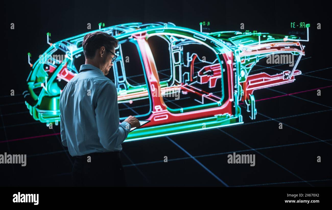 Innovative Green Energy Startup: Engineer Designing Electric Car Using ...