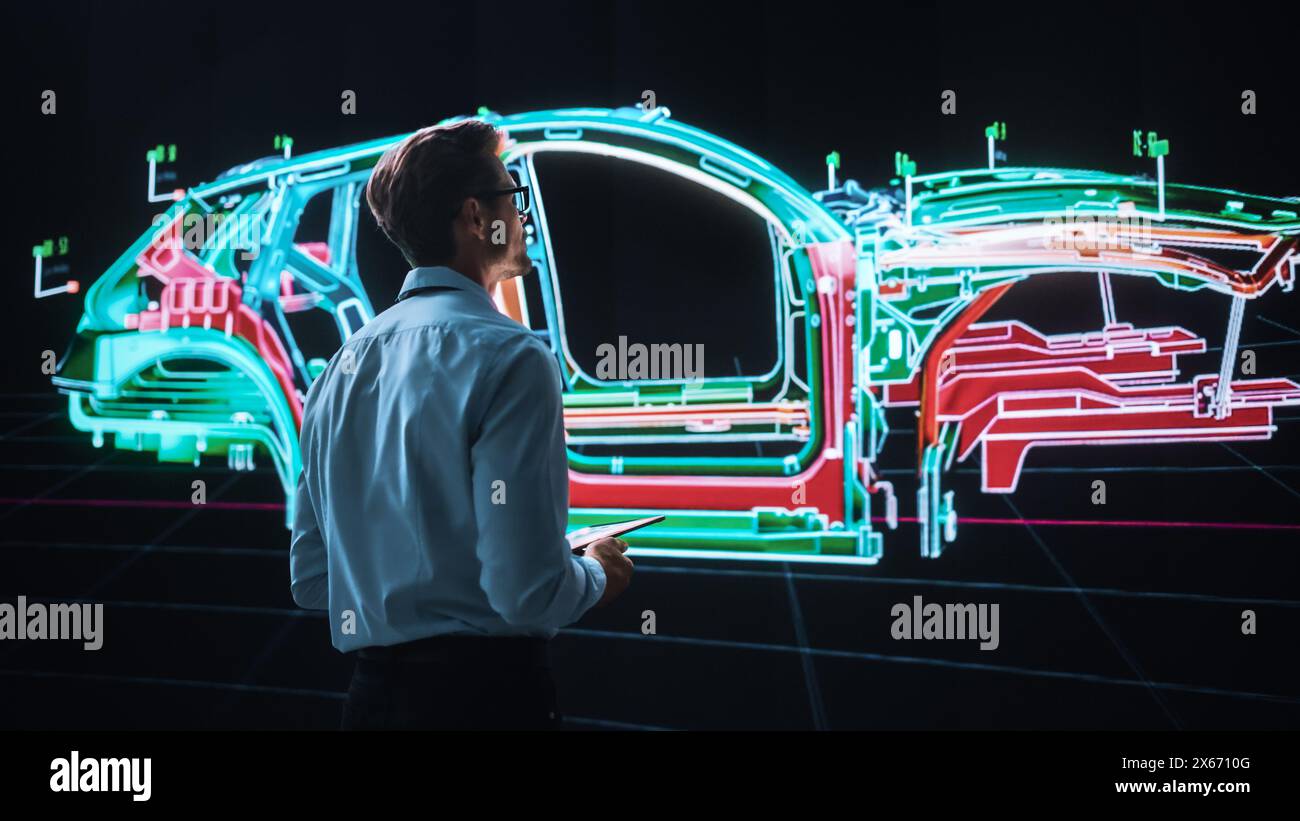 Innovative Green Energy Startup: Engineer Designing Electric Car Using ...