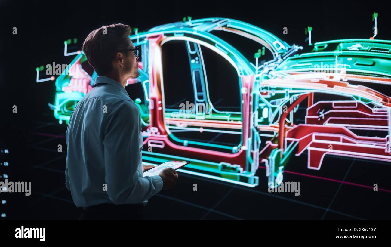 Innovative Green Energy Startup: Engineer Designing Electric Car Using ...