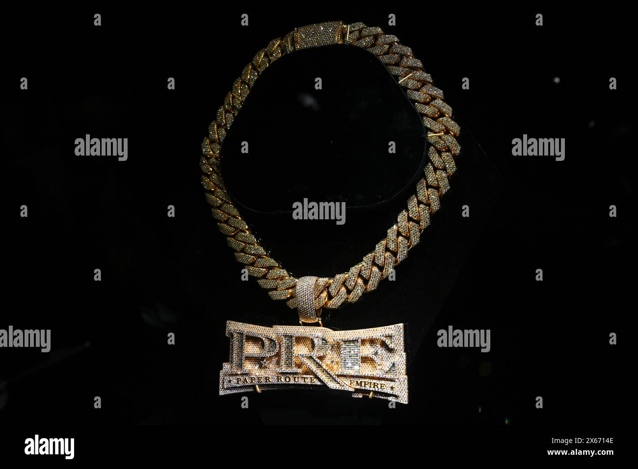 A "Paper Route Empire" necklace on display for "Ice Cold: An Exhibition ...