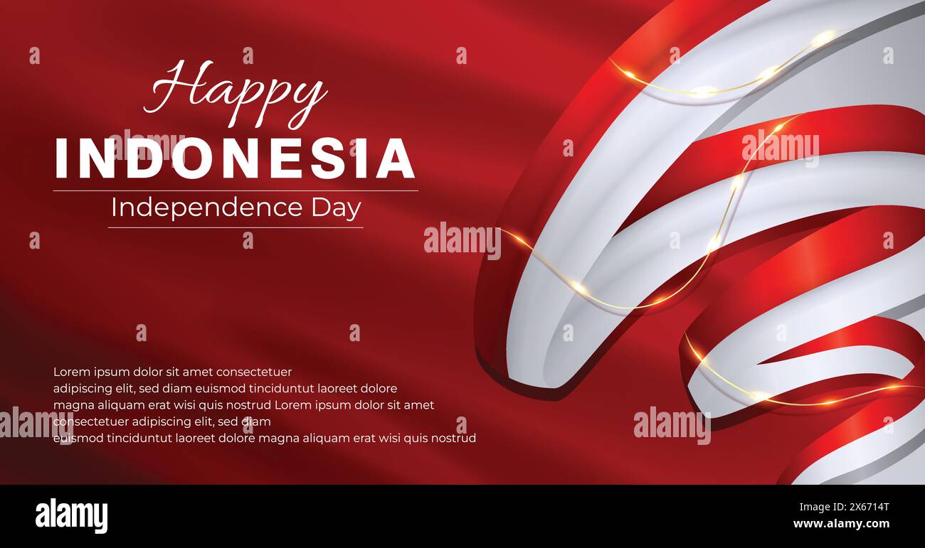 Indonesian Independence Day background with red white waving ribbon ...