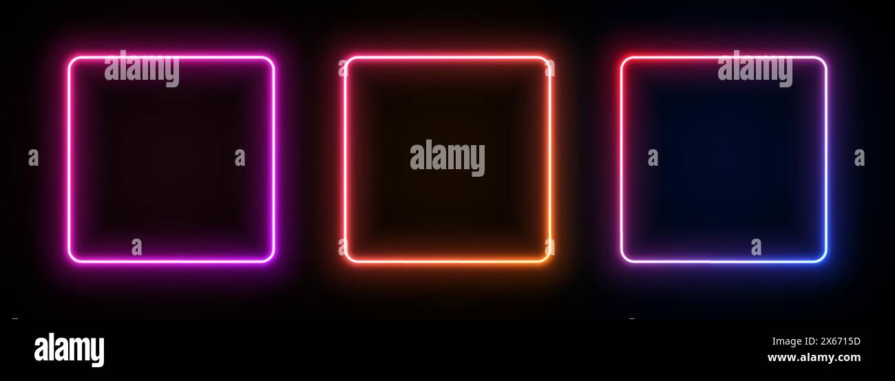 Neon square frame. Led gradient box light. Laser glow geometric border ...