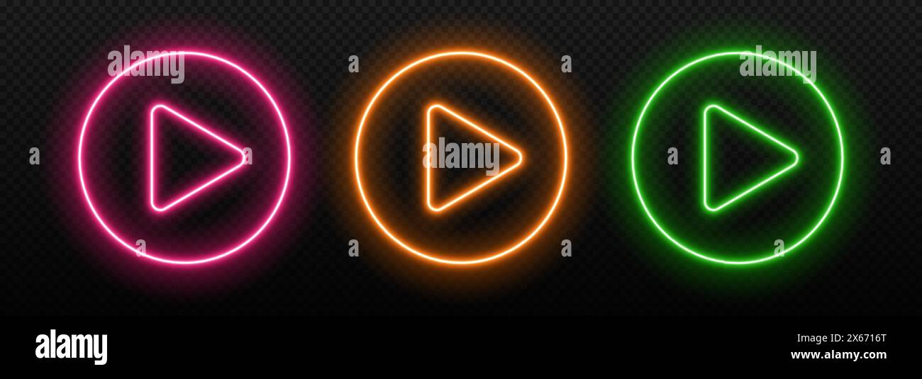 Neon light play button. Glow of the game sign. Musical laser triangle ...