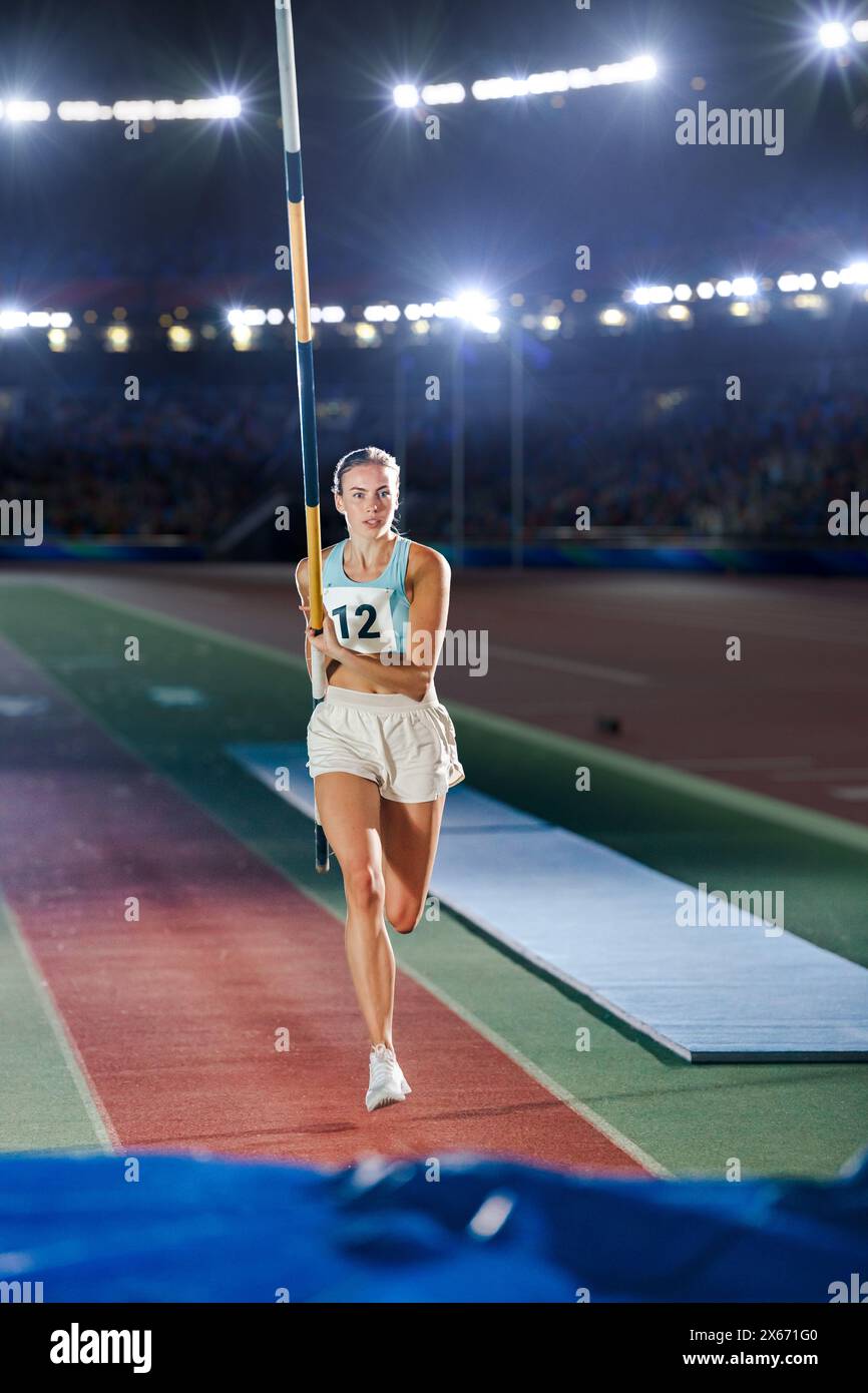 Pole Vault Jumping: Portrait of Professional Female Athlete on World ...