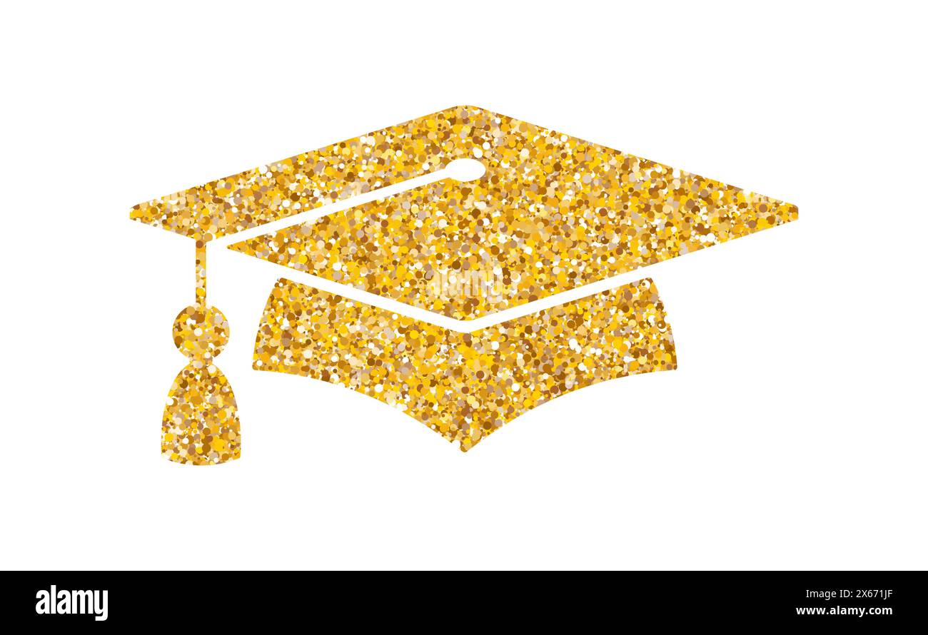 Graduation hat glitter logo. Graduate cap flat sparkling luxury gold ...