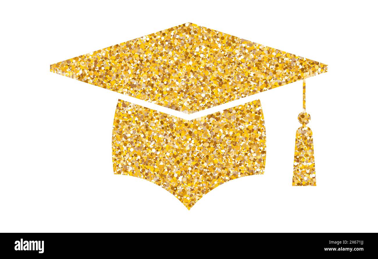 Graduation hat glitter logo. Graduate cap flat sparkling luxury gold ...